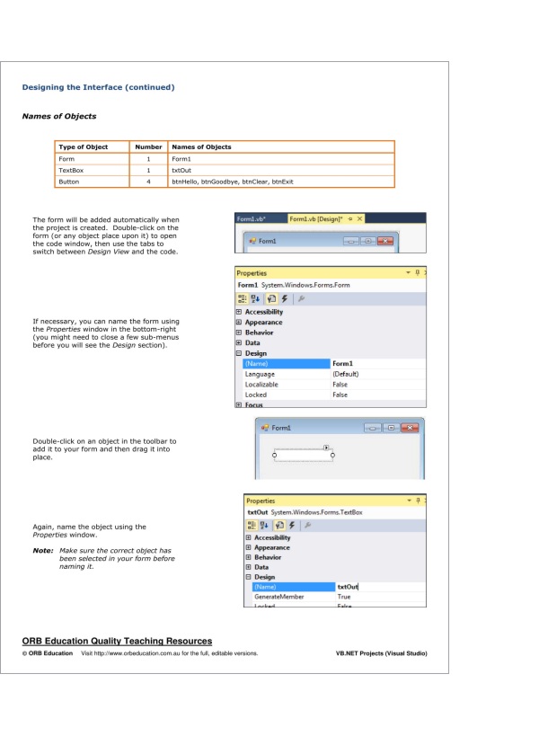 Vb Net Projects 1 3 Visual Studio Orb Education Australia