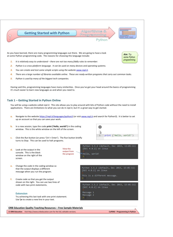 Programming in Python – ORB Education Australia
